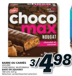 Barre ou Carrés Leclerc Chocomax, Muffinmax du 14 au 20 novembre 2019